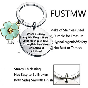 FUSTMW Ohana Keychain Blessing Gifts Hibiscus Charm Keychain Hawaiian Ohana Jewelry Gift for Family Best Friends Gift (silver)