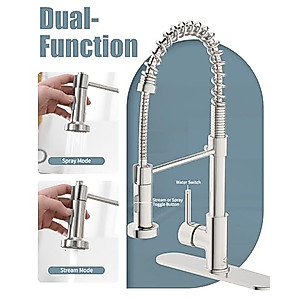 Casavilla Kitchen Faucet Set, Commercial Kitchen Sink Faucets with Pull Down Sprayer and Soap Dispenser, Stainless Steel Faucets for Kitchen Sinks, Single Handle Spring Kitchen Faucets with Deck Plate