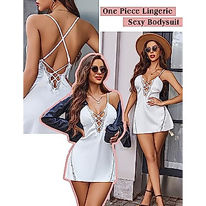 Avidlove Women Chemise Lingerie Satin Lace Nightgown Lace Babydoll Sleepwear Dress (X-Large, White)