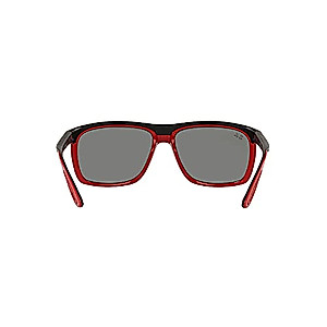 Ray-Ban Rb4363m Scuderia Ferrari Collection Aviator Sunglasses, Matte Black On Red/Grey Mirrored Silver, 61 mm