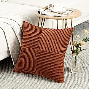 Fancy Homi Rust Boho Decorative Throw Pillow Covers 18x18 Inch for Living Room Couch Bed, Farmhouse Home Decor, Soft Corss Corduroy Patchwork Textured Terracotta Accent Cushion Case 45x45 cm