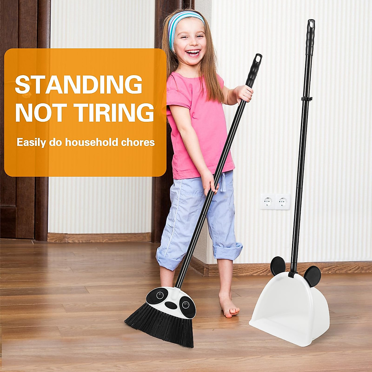 SB Broom with Dustpan Combo Set for Office, Indoor&Outdoor Sweeping,Broom and Dustpan Set,Broom Set for Household Cleaning,Cute Panda