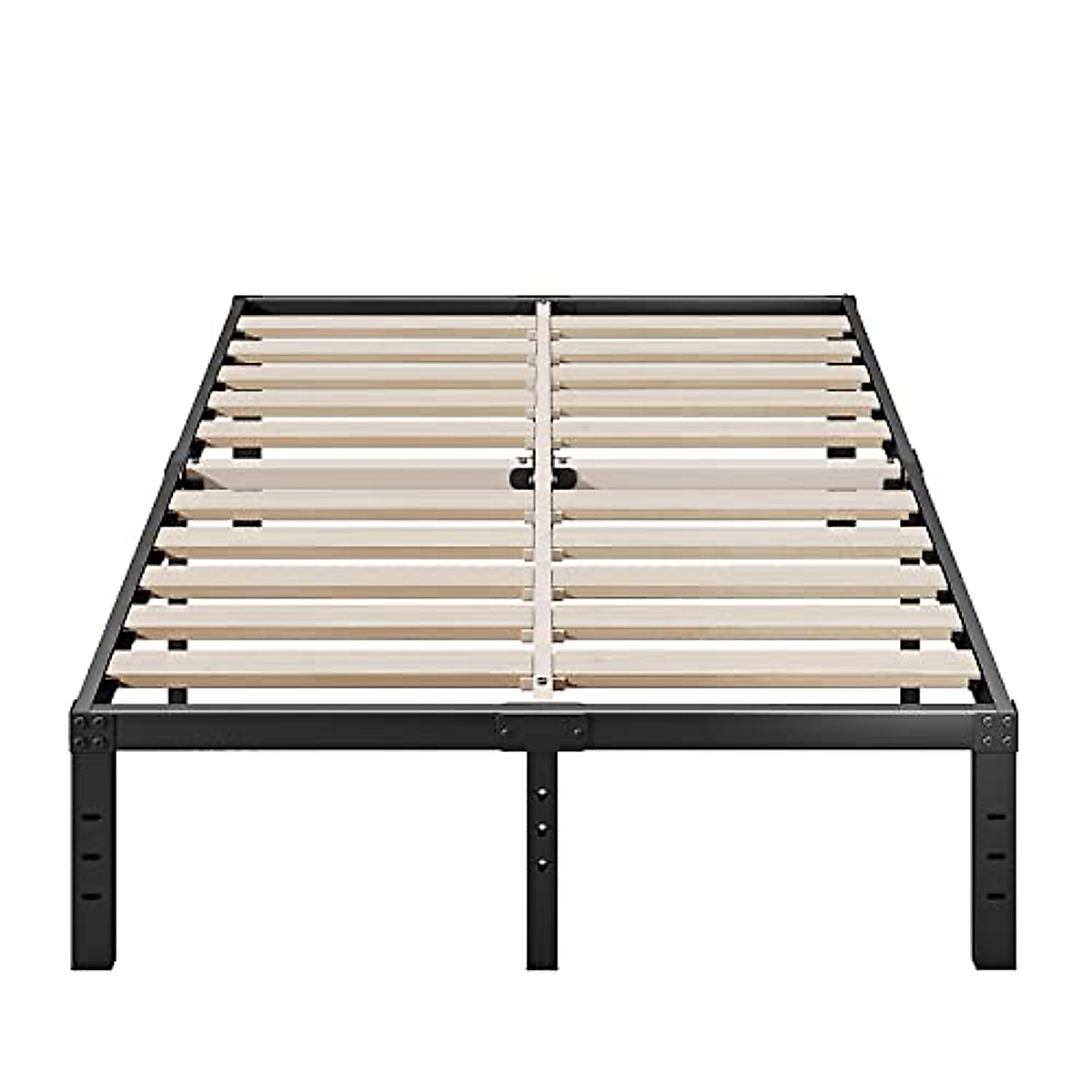 Cleaniago Full Size Bed Frame, Extra Sturdy and 3" Wide Wooden Slats with Better Support for Mattress, No Sag, No Slip, No Box Spring Needed, Noise Free, Anti-Slip, Easy Assembly, Black