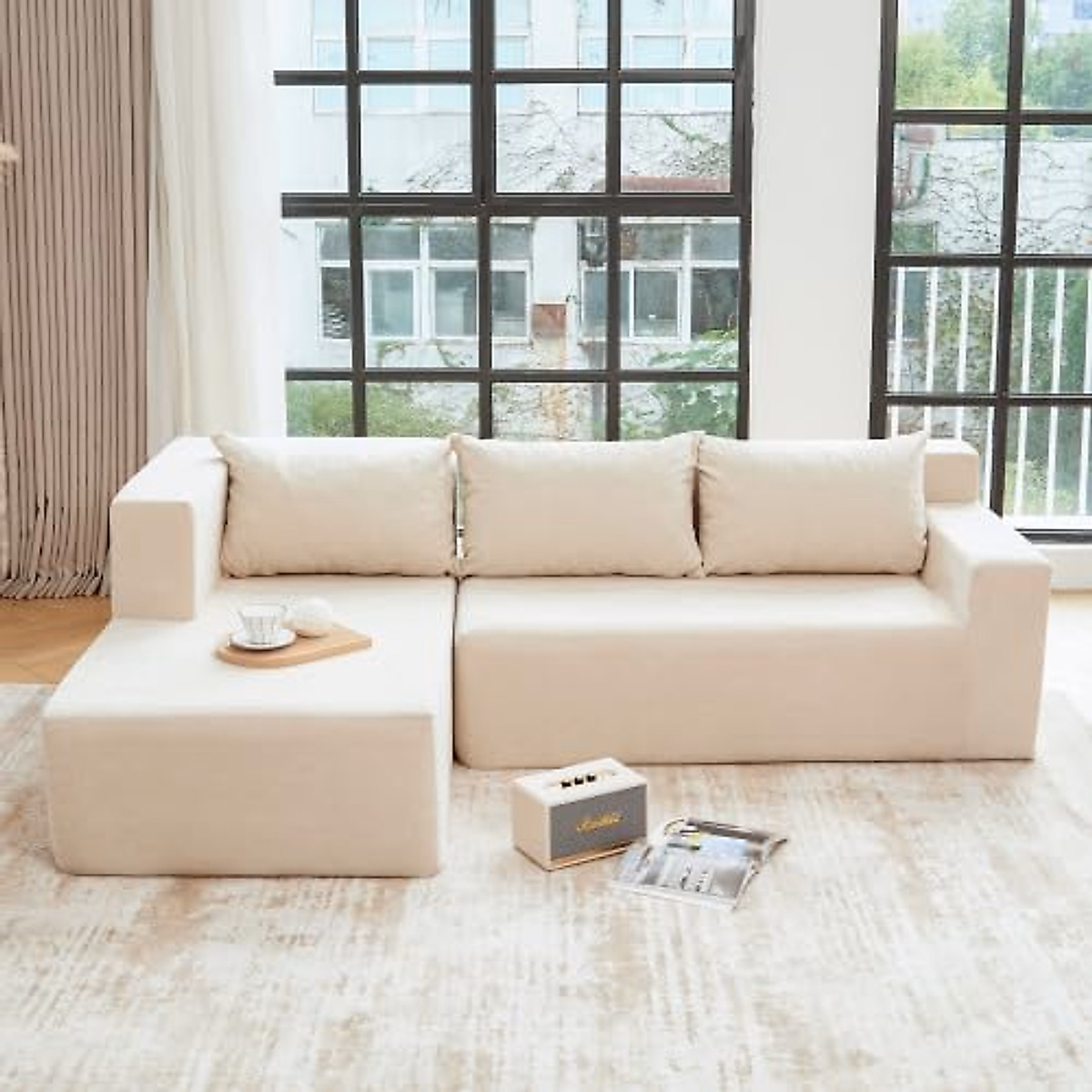 GM Ultra Modular Sectional Sofa, Sectional Couch for Living Room, Modern Modular L-Shape Sectional Sofa with Chaise Lounge, Corner Sofa Couch, Sectional Sofa Set for Bedroom, Apartment, Light Khaki