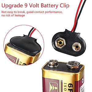 Teqooza 9V-Battery Clip Connector, 9 Volt Long Cable Connection Soft Shell T Type Black, Pack of 5