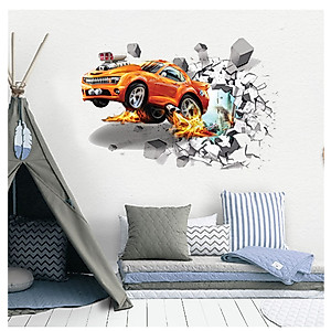 Dynamic Car Wall Stickers, Breaking Wall Creative 3D Wall Decals, Self Adhesive Removable, Art Decal Mural Wall Decor, Kids Boy Room Bedroom Playroom Wall Decoration（19.6'' × 27.5''） (car2)