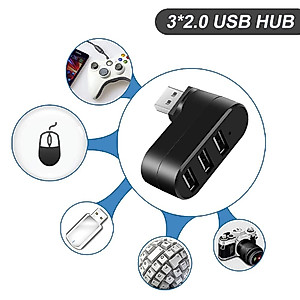 WJCCY USB Hubs 3 Port USB 2.0 Hub Mini Rotate Splitter Adapter Hub for PC Notebook Laptop USB 2.0 Splitter Hub