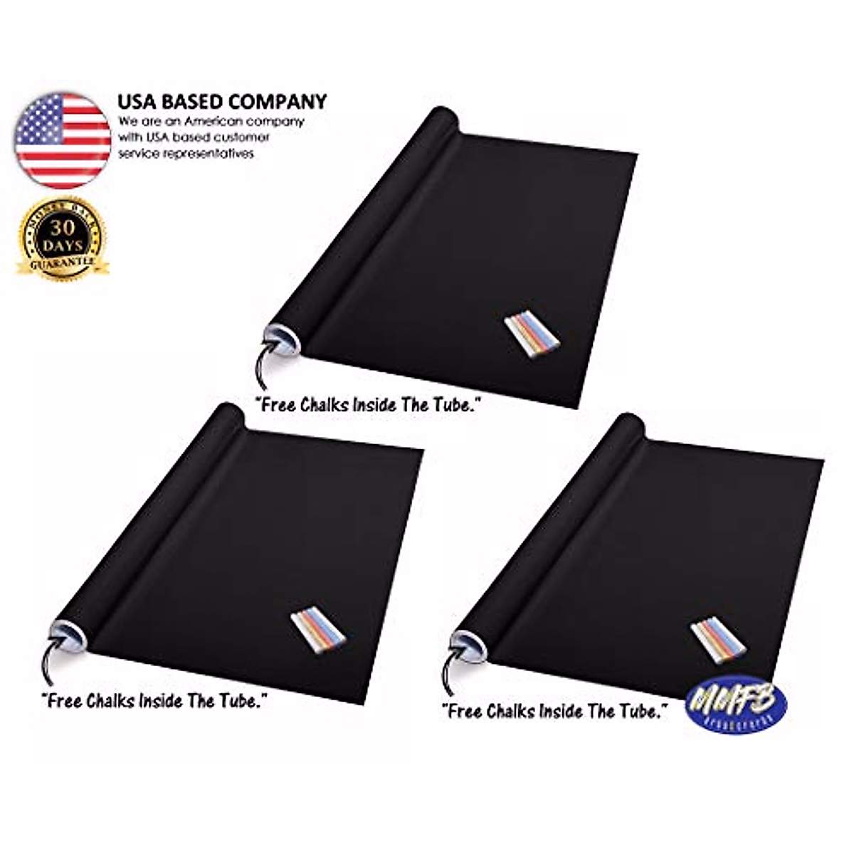 MMFB Black Board Sticker Dry Erase, Chalkboard Wallpaper Stick and Peel Adhesive Roll with 15 Chalks for Wall, Tables, Schools, Home(17.8" X 108", 3 Pack)