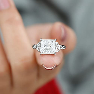 Certified Moissanite 8 MM Princess Cut Engagement Ring, D-VS1 Quality, Moissanite Celtic Knot Ring (Ready To Gift Jewelry Box), 14K White Gold, Size:US 6.00