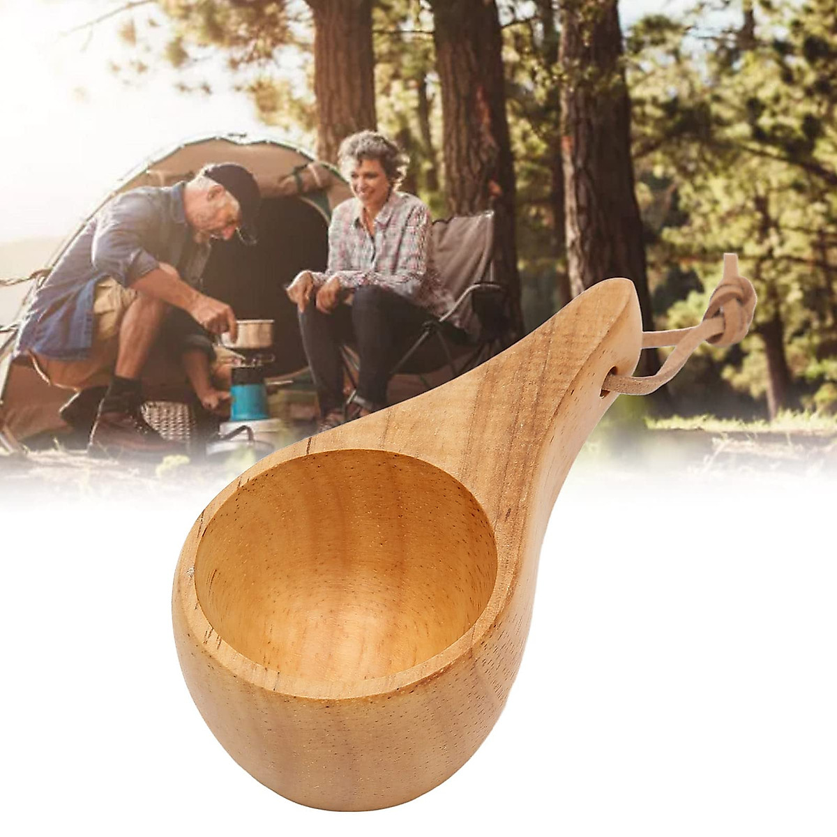 Kuksa Wooden Mug, 30ml Mini Wooden Hand Carved Cup Outdoor Drinking Cup Decorative Mug with Lanyard for Tea, Whisky