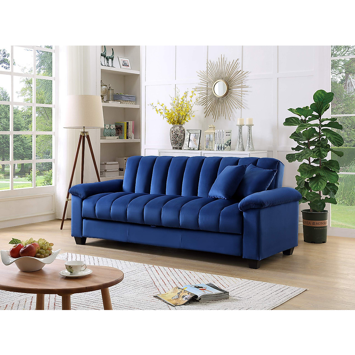 Legend Vansen 83" Convertible Modern Velvet Storage Sleeper Sofa Bed in Blue