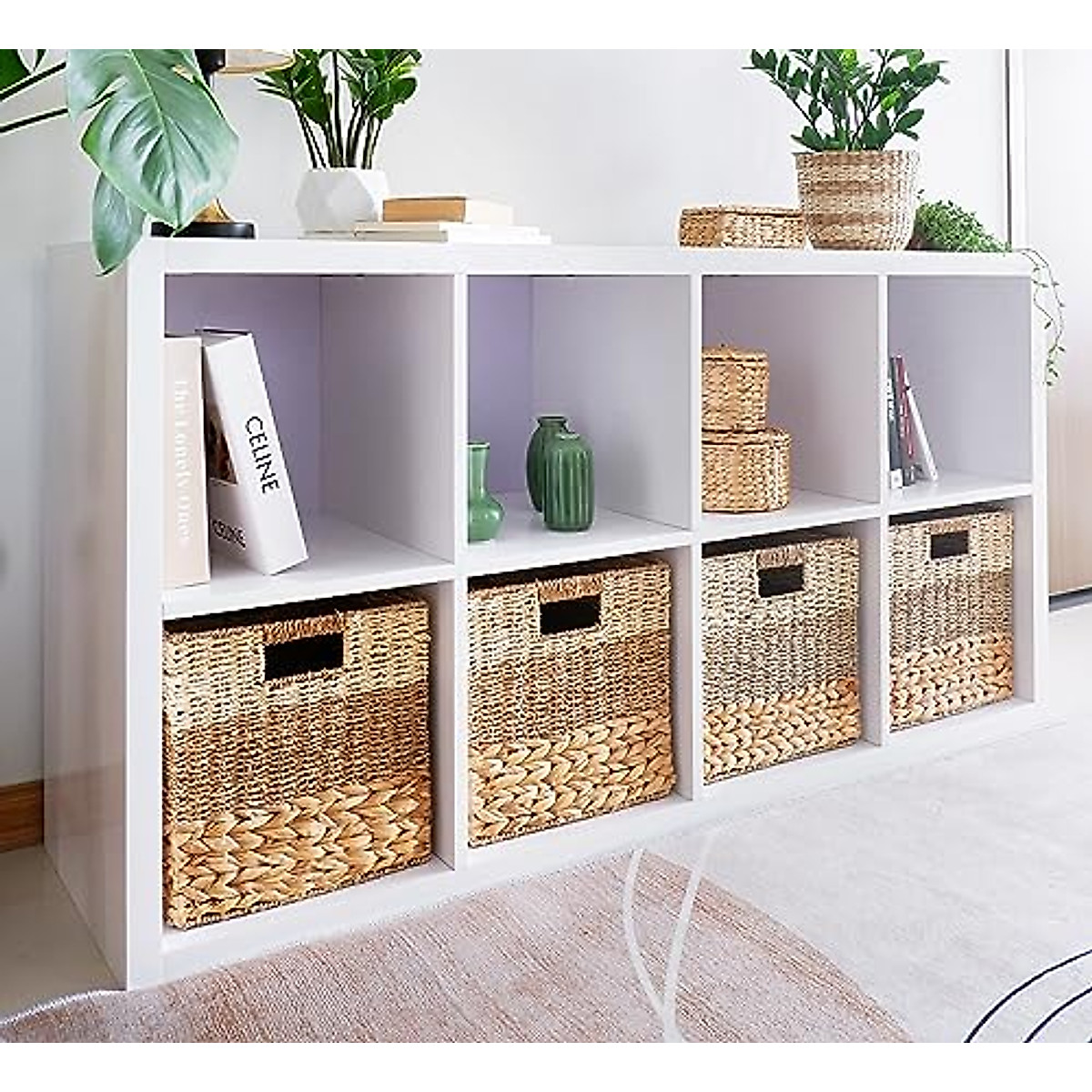 CHI AN HOME Wicker Storage Cubes, 12x12 Storage Cube Bins, Set of 4 Heavy Duty Hyacinth Storage Baskets for Shelves, Natural Foldable Square Baskets for IKEA Kallax, Large Woven Storage Basket, 4 Pack