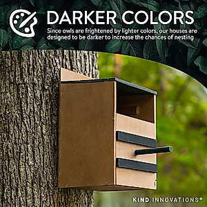 Kind Innovations Owl House DIY Easy Build Kit Owl Nesting Boxes Owl w/Perch Box for Outside Screech Owl Nesting Box Barn Owl bat Houses for Outdoors Owls Nest Squirrel Nesting Box (Flat Roof)