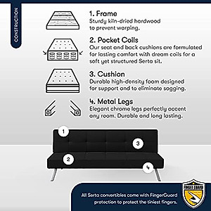 Serta Rane Convertible Sofa Bed, 66.1" W x 33.1" D x 29.5" H, Black
