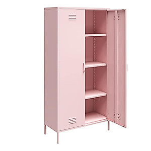 Novogratz Cache 2 Door Tall Metal Locker Style Storage Cabinet, Bashful Pink