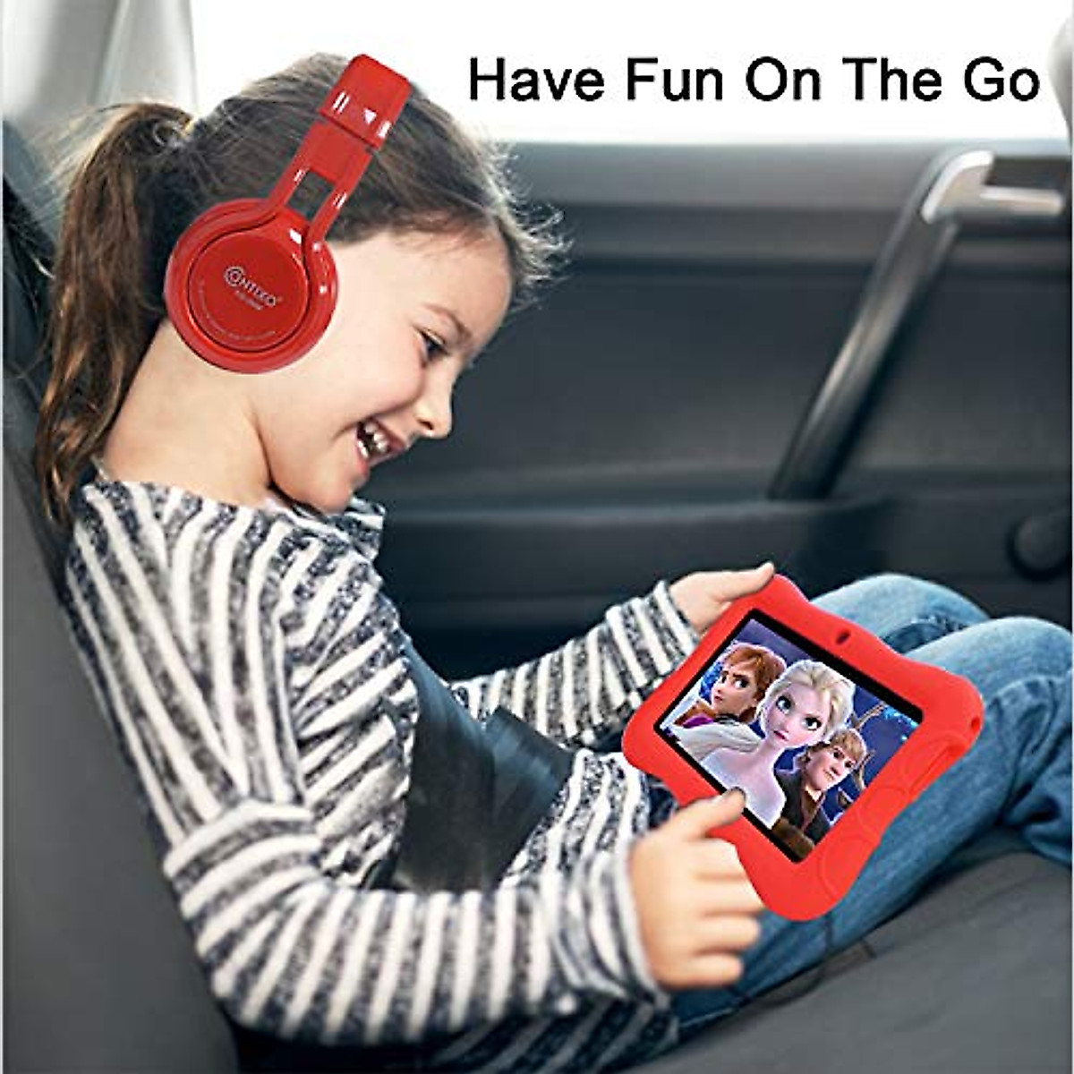 Contixo 7 Inch Kids Learning Tablet - Parental Control 32GB Android 11, for at Home School Children Infant Toddlers - Pre-Loaded Disney E-Books Apps, Child-Proof Case, Great Gift for Children (Red)