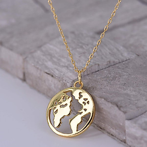 Climate Change Awareness [925 Sterling Silver w/18K Gold Plating] Necklace - Pro Globe/Save The Planet - Eco-Friendly Jewelry Also for Digital Nomad Women w/Wanderlust