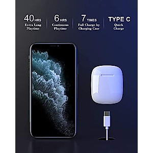 Touch Control True Wireless Earbuds, REEHM IPX7 Waterproof Bluetooth 5.0 Wireless Headphones with Microphone Charging Case 40H Playtime in-Ear Hi-Fi Stereo Sound TWS Earphones Headset for Sport(Touch)