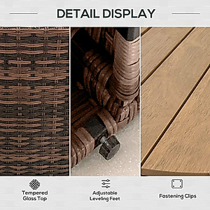 Outsunny 8 Piece Patio Furniture Set with 4 Rattan Sofa Chairs & 4 Tables, Outdoor Conversation Set with Storage & Umbrella Hole for Backyard, Lawn and Pool, Mixed Brown