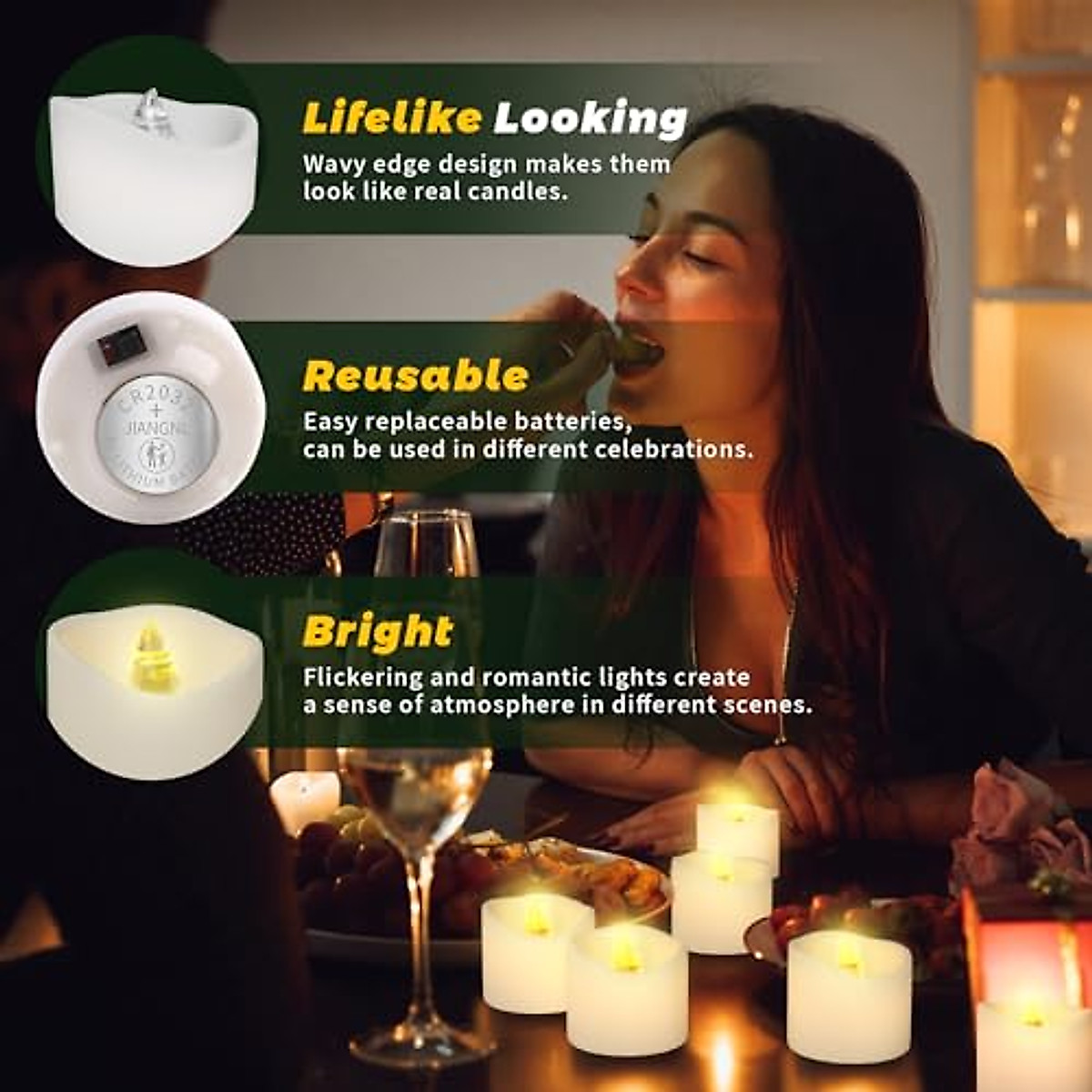 WarmEmbrace 12 Pack Flameless Candles,Easter Basket Stuffers, Battery Operated Candles, Tea Lights for Votive, Flickering Fake Candles, LED Candles for Wedding&Festival(Warm White, Batteries Included)