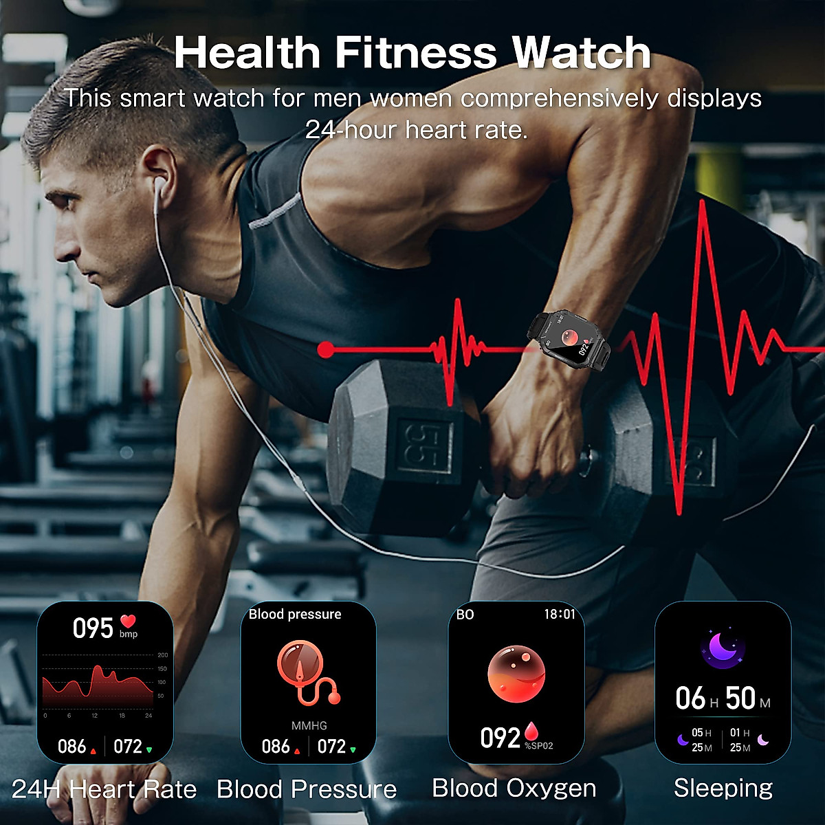 tonoue Smart Watches for Men, Bluetooth Call 1.83" Military Tactical Outdoor Sports Smartwatch 5ATM/IP68 Waterproof Fitness Watch Tracker for Android iOS iPhones with Heart Rate Blood Pressure (Black)