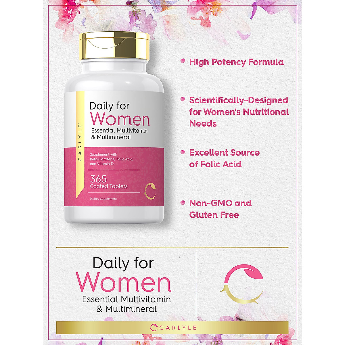 Carlyle Women's Multivitamin | 365 Tablets | Vitamin and Mineral Supplement | Non-GMO, Gluten Free