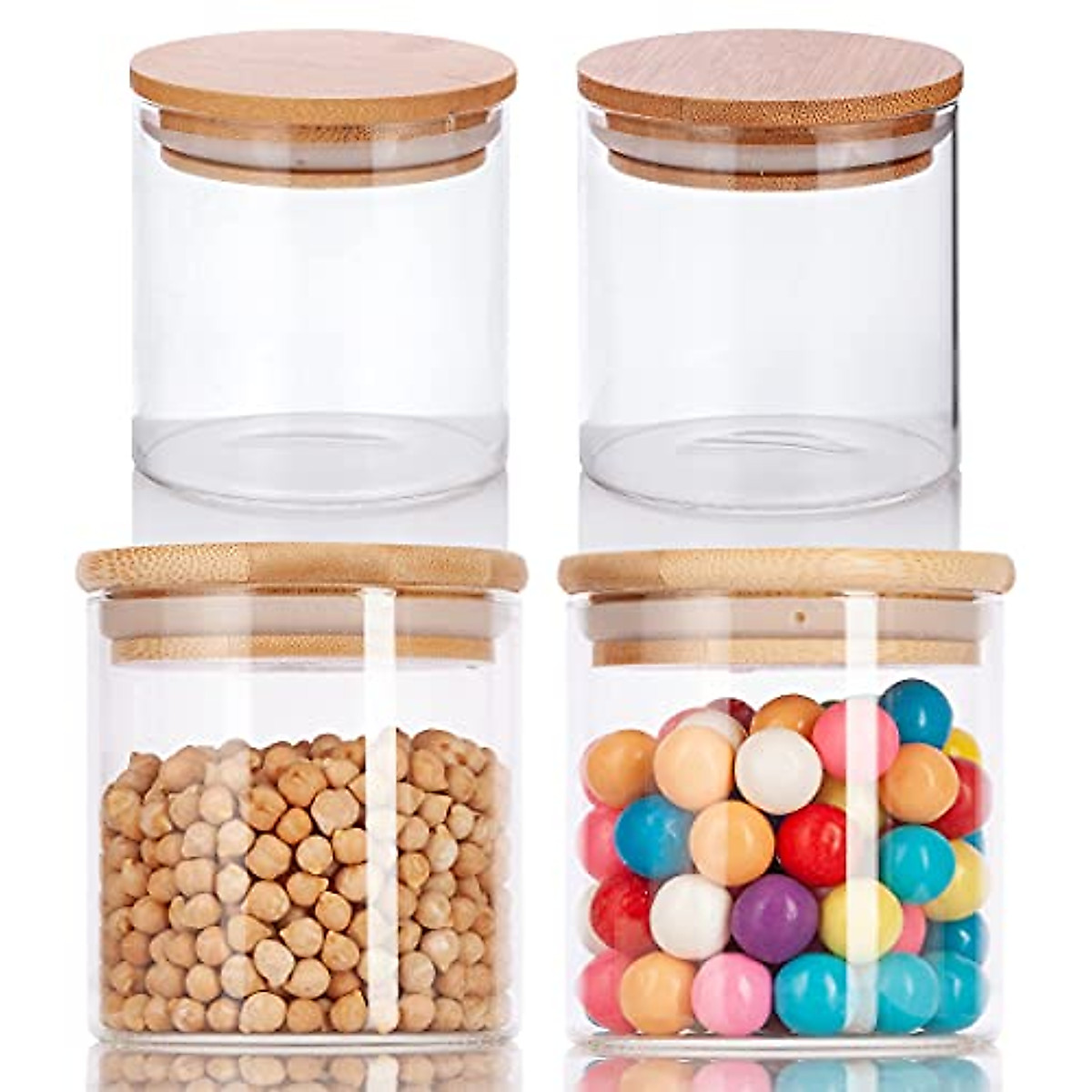 JUVITUS 8 oz Clear Glass Borosilicate Jars with Bamboo Lid (4 Pack) Microwave and Dishwasher Safe