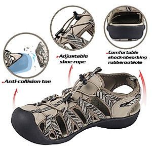GRITION Hiking Sandals Women Closed Toe, Waterproof Lightweight Adjustable Hiking Athletic Sandals, Breathable For Beach Adventure Comfortable Outdoor Sport Summer (7 US, Beige/Brown)