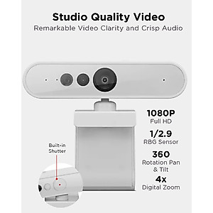 Lenovo HD 1080p Webcam (510 FHD) - Monitor Camera with 4X Digital Zoom, 95° Wide Angle, 360° Rotation Pan & Tilt - Desktop Cam with Dual Microphones & Windows Hello for Livestreaming & Conferences