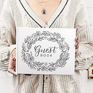 bloom daily planners Wedding Guest Book (120 Pages) - Lined Sign-in Registry Guestbook & Keepsake - Hard Cover with Silver Foil, Gilded Edges and Bookmark - 7” x 9" - Silver Floral