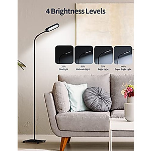 LED Floor Lamp, Standing Lamp with 5 Color Temperature/4 Brightness Levels, Modern Reading Lamp with Adjustable Gooseneck, Dimmable Touch Control Vertical Lamp for Bedroom and Living Room, Black