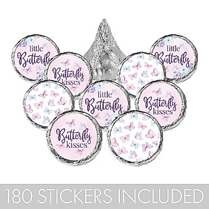 Butterfly Girl Baby Shower Party Favor Stickers, A Little Butterfly is on Her Way - It's a Girl Pink and Purple Chocolate Kisses Candy Labels - 180 Count