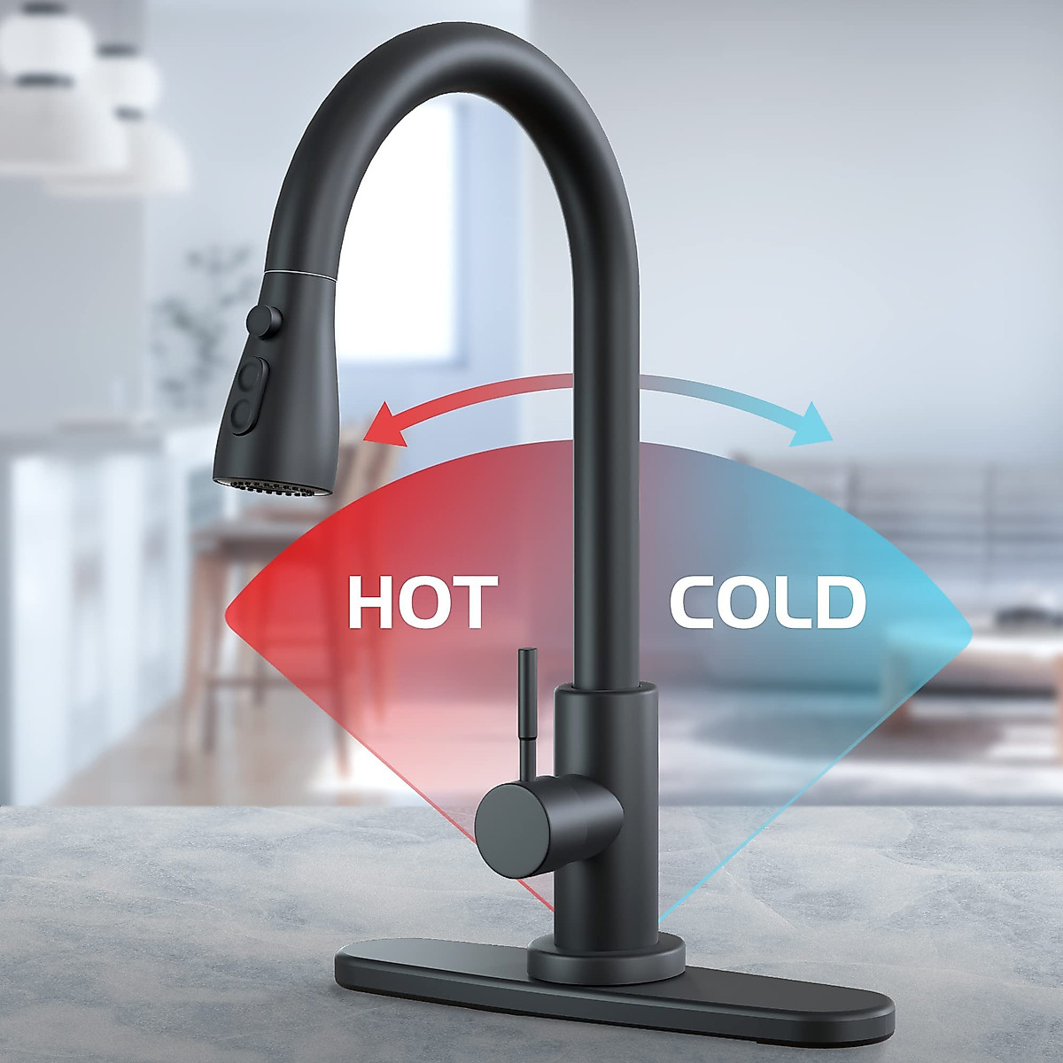 RBSTOSTO Black Kitchen Faucets-Kitchen Sink Faucet -Kitchen Faucet with Pull Down Sprayer-Stainless Steel-with Deck Plate 16 Inches ‎RB999