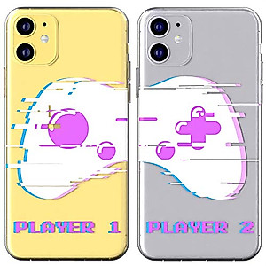 Toik Matching Couple Cases for Apple iPhone 11 Pro Xs Max Xr 10 X 8 Plus 7 6s 5s SE Cover Protective Teen Boyfriend Glitch Art Cute Geek Apple Slim Players BFFs Flexible Gamepad Design Girlfriend