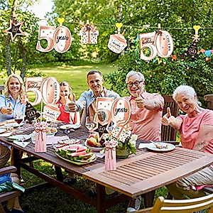 Blulu Birthday Centerpieces for Tables Birthday Decorations Set Birthday Party Sticks Table Cake Toppers Anniversary Party Decorations for Women