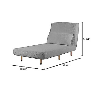 GIA Tri-Fold Convertible Sherpa Sofa Bed Chair with Removable Pillow and Legs, Set of 1, Gray