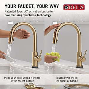 Delta Faucet Trinsic Touch Kitchen Faucet with Touchless Technology, Kitchen Faucet with Pull Down Sprayer, Gold Kitchen Sink Faucet, Touchless Kitchen Faucet, Champagne Bronze 9159TL-CZ-DST