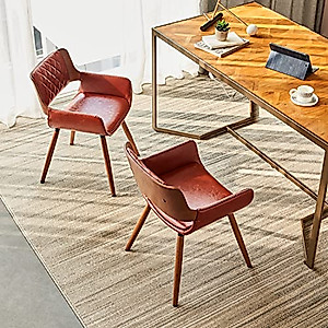 ARTPLAN Mid-Century Modern Accent Bamboo Small Arm Chair with PU Upholstered Dining Chair for Living Room, Set of 2