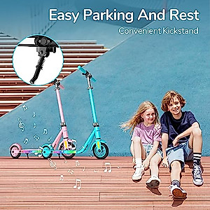 Scoothop Kids Electric Scooter,Colorful Rainbow Lights Electric Scooter with Bluetooth Music Speaker, LED Display,4 Height Adjustable and 3 Speed Adjustment,Electric Scooter for Kids Ages 6-12(Pink)