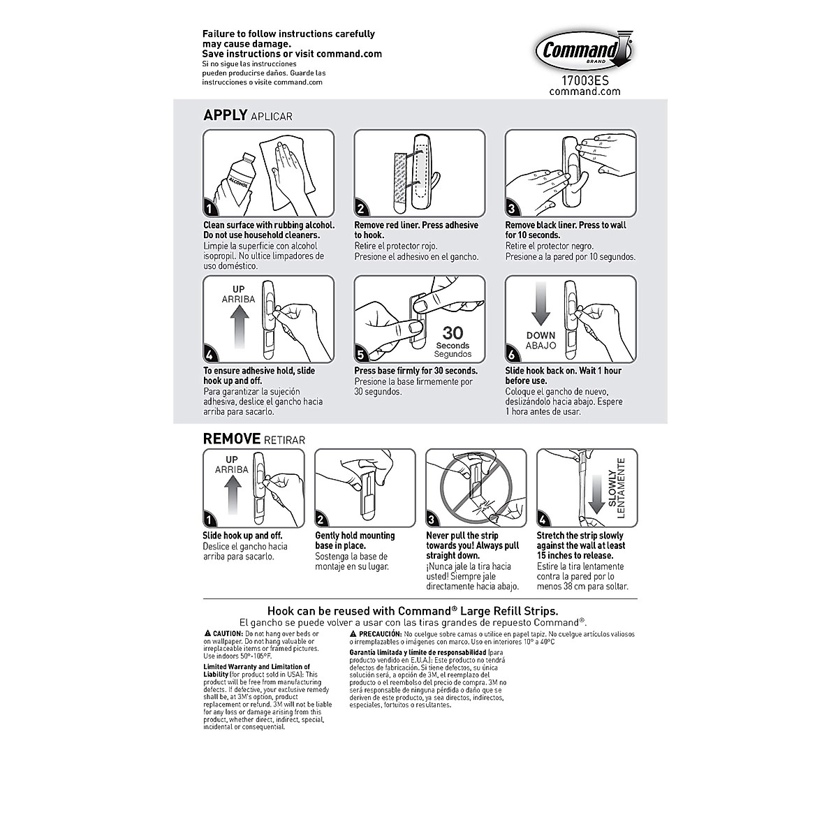 Command 170033ES Water-Resistant Adhesive Refill Strips,2, 4, Re-Hang Medium and Large Bath Hooks or Caddies Hardware, 3, White, 3 Count
