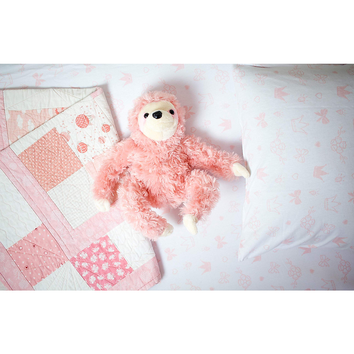 BlisfulNight Modern Princess Design 100% Jersey Cotton Pink Fitted Crib Sheet Set with Toddler Pillowcase for Girls - Soft, Breathable - Fits Standard Crib and Toddler Mattress (Sweet Amber)