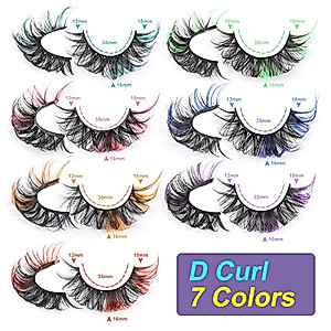 Ruairie False Eyelashes Colored Lashes Fluffy Wispy Russian Strip Lashes with Color D Curl Volume Curly Christmas, 7 Colors Fake Eyelashes Pack