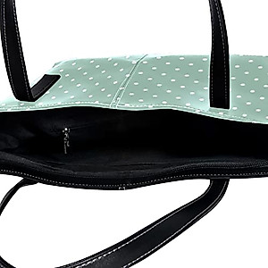 White Polka Dots on Mint Green Background Pattern Handbags for Women Large Purses Leather Tote Bag School Shoulder Bag