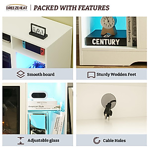 BREEZEHEAT Fireplace TV Stand for TVs Up to 55"-Led Entertainment Center-47 inch TV Stand with 18" Electric Fireplace-Bedroom Wooden TV Cabinet with Glass Shelves, Modern Media Console (White)