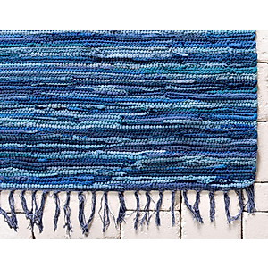 Unique Loom Chindi Cotton Collection Soft Hand Woven Natural Fiber Striped Area Rug, 2 ft 2 in x 3 ft, Navy Blue/Ivory