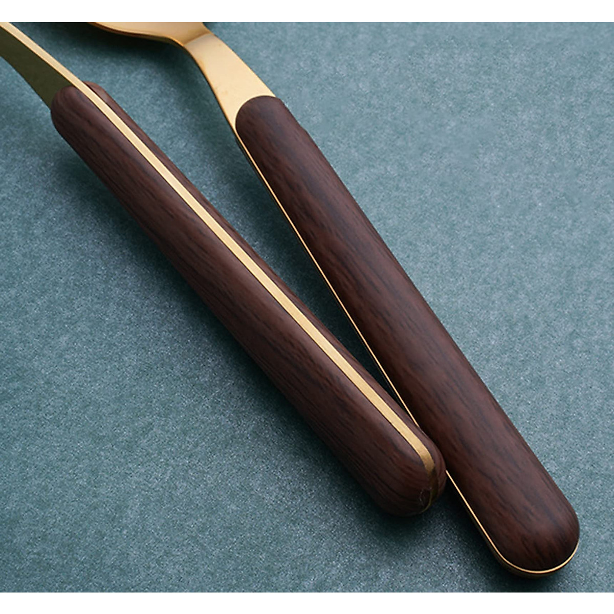 30 Piece Wood Silverware Set for 6 Gold Flatware Set With Wooden Handle Delicate Knives Forks and Spoons Cutlery Set Home Kitchen Christmas Tableware Utensils