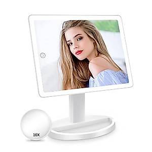 Funtouch Large Lighted Vanity Makeup Mirror with 88 LED, 360 Rotation Touch Screen, 10X Magnification Portable Tabletop Cosmetic Make Up Mirror