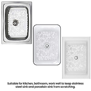 Qulable kitchen Sink Mat For stainless steel/ceramic sinks. Clear PVC Eco-friendly Sink Mat, adjustable, fast draining, pebble design, (2 pack， Clear)
