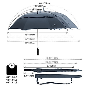 G4Free 68 Inch Automatic Open Golf Umbrella Double Canopy Extra Large Oversize Windproof Waterproof Stick Umbrellas(Navy Blue)