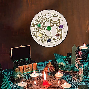 CREATCABIN Moon Small Crystal Shelf Display Owl Flower Round Wooden Crystal Holder Pendulum Floating Shelf Witch Stuff Boho for Hanging Crystals St1 Necklace Witchy Witchcraft Wall Decor 8 Inch